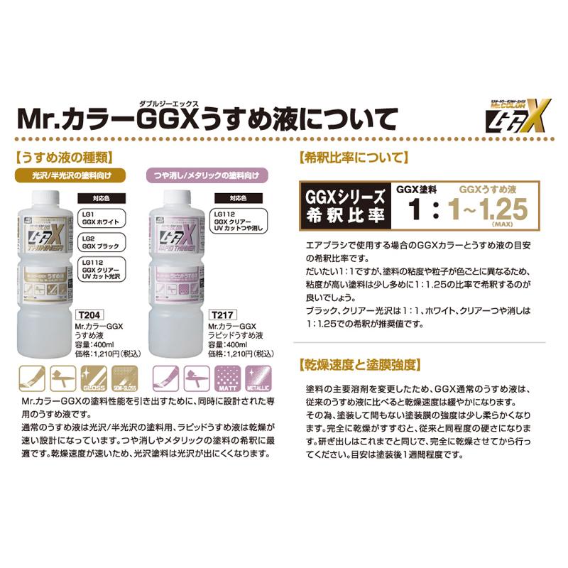 GSIクレオス Mr.カラー GGX ダブルジーエックス LG113 つや消しクリアー UVカット 溶剤系アクリル樹脂塗料 容量：60ml : 車模型 barchetta - 通販 ...