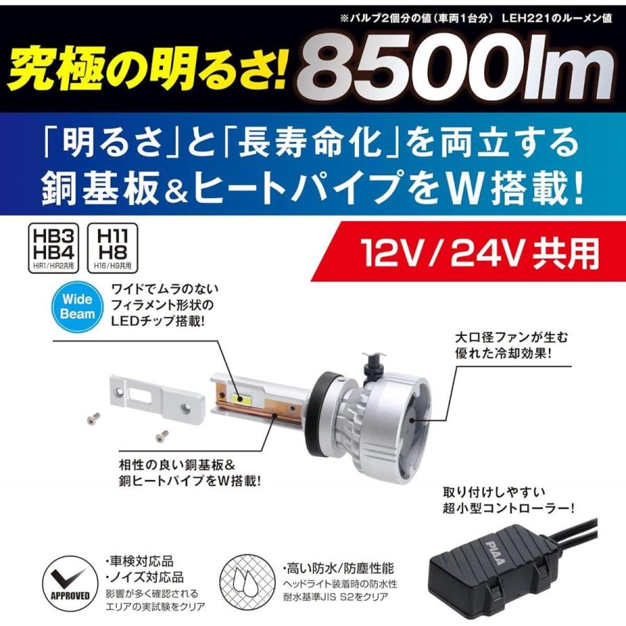 PIAA 【在庫有・即納】 PIAA(ピア) ヘッドライト/フォグランプ用 LED LEH221 HB3/HB4/HIR1/HIR2/H8/H9/H11/H16 6000K 車検対応 45W ...