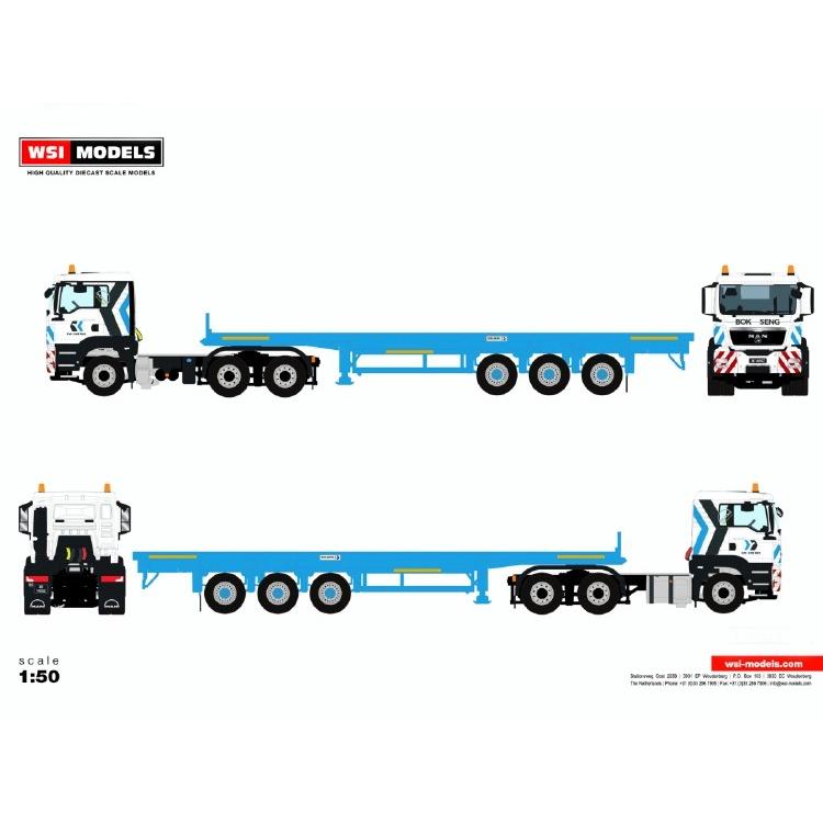 【予約】4-6月以降発売予定MAN TGS L 6x4 FLAT BED TRAILER 3軸 トラック トレーラー WSI 1/50 建設 ...