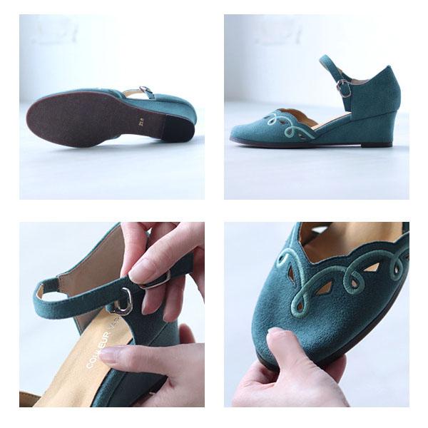 【洗える靴】 ストラップ パンプス レディース カットワーク ウェッジヒール 痛くない 大きいサイズ 小さいサイズ 上品 オフィス クロール ...