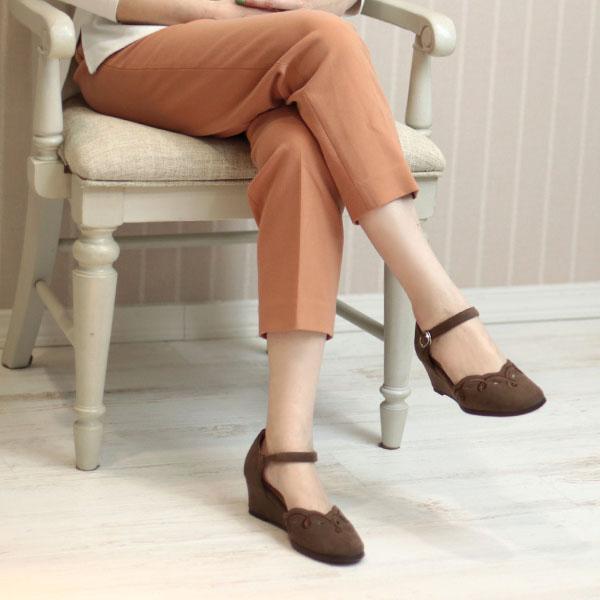 【洗える靴】 ストラップ パンプス レディース カットワーク ウェッジヒール 痛くない 大きいサイズ 小さいサイズ 上品 オフィス クロール ...