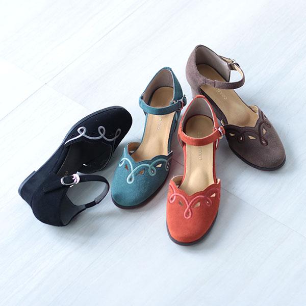 【洗える靴】 ストラップ パンプス レディース カットワーク ウェッジヒール 痛くない 大きいサイズ 小さいサイズ 上品 オフィス クロール ...