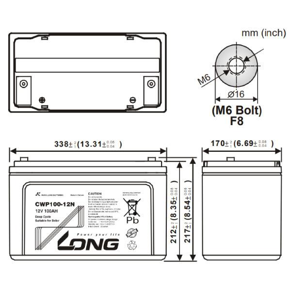CWP100-12N 初期補充電済み サイクルバッテリー 長寿命・高サイクル LONG正規代理店品 グリーンパワーバッテリー ソーラー発電 ...