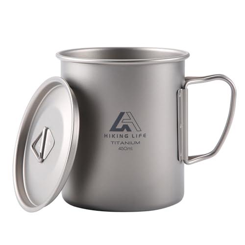 HIKING LIFE チタンカップ チタンマグカップ マグカップ チタンマグ チタン タンブラー 蓋付き 300ml 450ml 直火 直火OK 収納袋付き コンパクト収納 : BAXON ...
