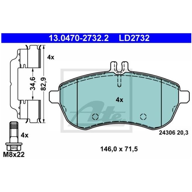 Mercedes-Benz ATE 低ダスト ブレーキパッド フロント W204 W212 R172 ベンツ 0074209220 ...