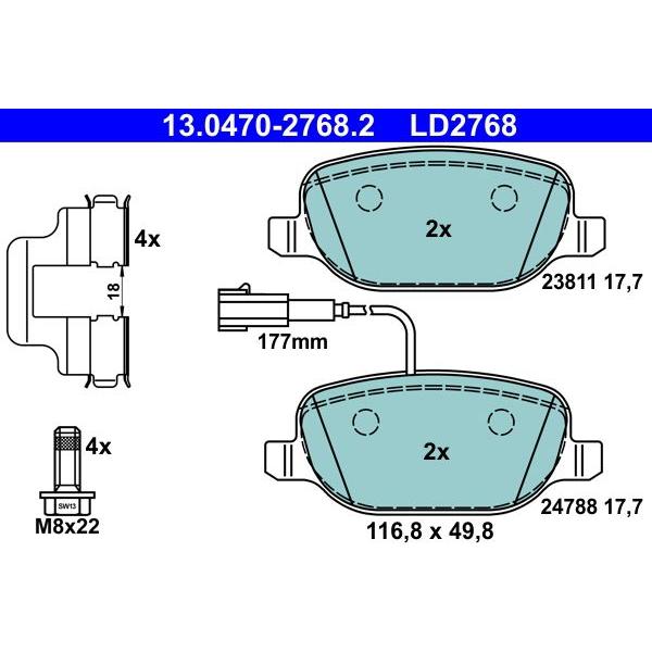 アルファロメオ ジュリエッタ 低ダスト ATE セラミック ブレーキ パッド リア 71770096 77365542 ATELD2768 ...
