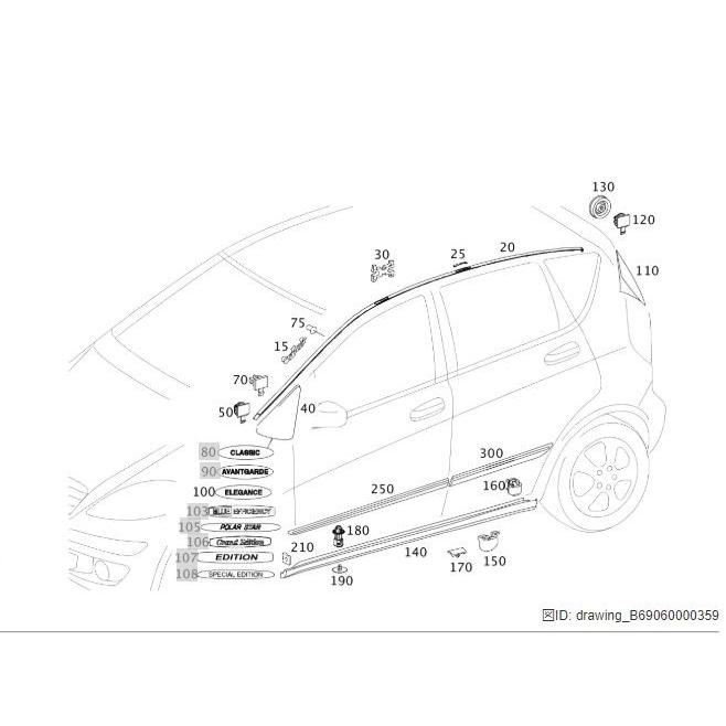 Mercedes-Benz ベンツ W169 Aクラス フロントピラーカバー 左側 16969001879051 純正 : Bay side ...