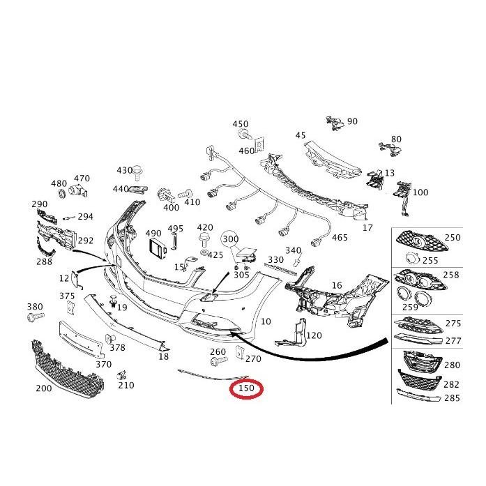 ベンツ Cクラス W204 フロントバンパー メッキモール 左側 純正 2048850721 : 2048850721 : Bay side ...