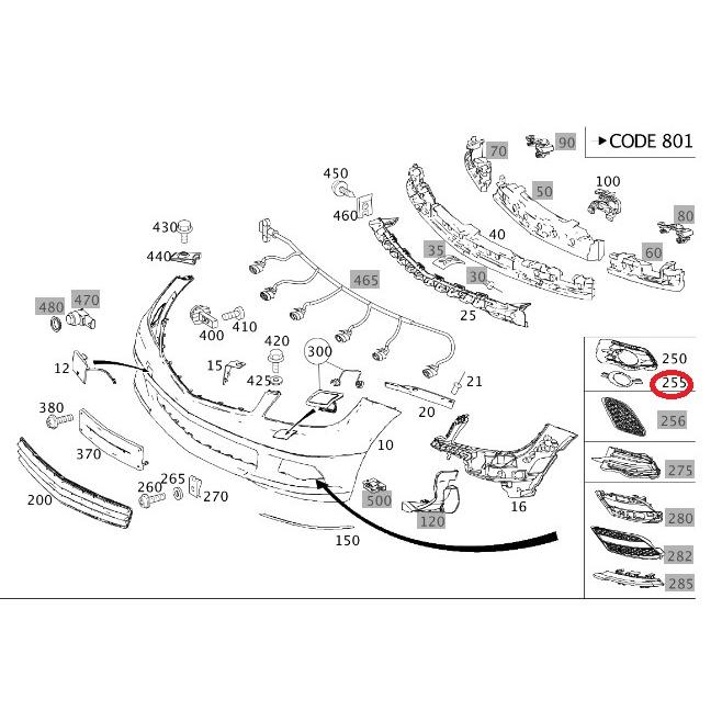 Mercedes-Benz ベンツ W204 フロントフォグランプカバー 左側 純正 2048851374 : Bay side parts ...
