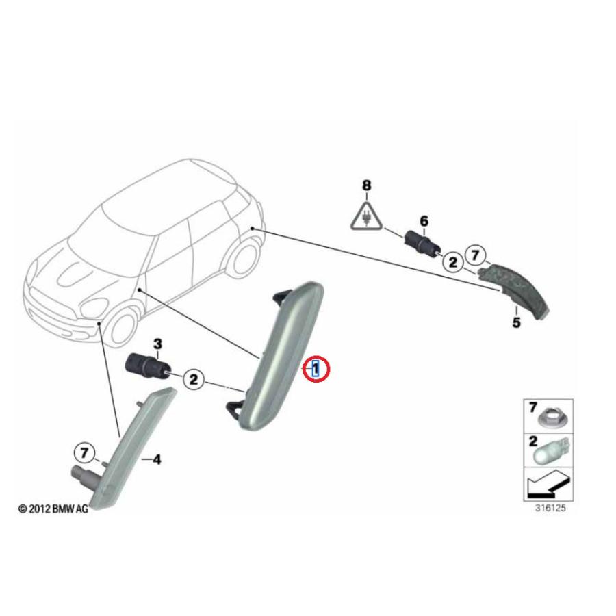 MINI ミニ 純正 フロントフェンダー サイドマーカー ランプ 白 トリム ペースマン R61 クロスオーバー R60 左 ...