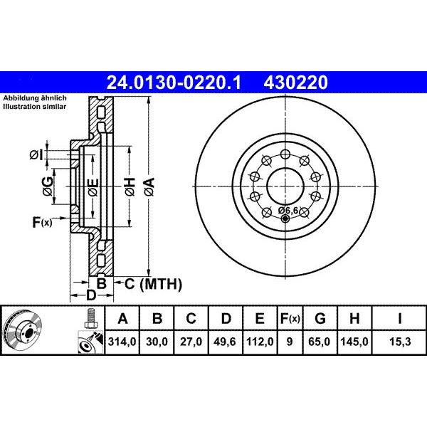 VW ATE ディスクローター フロント 左右 2枚セット シャラン ティグアン 1K0615301AJ 5QF615301A A430220 ...