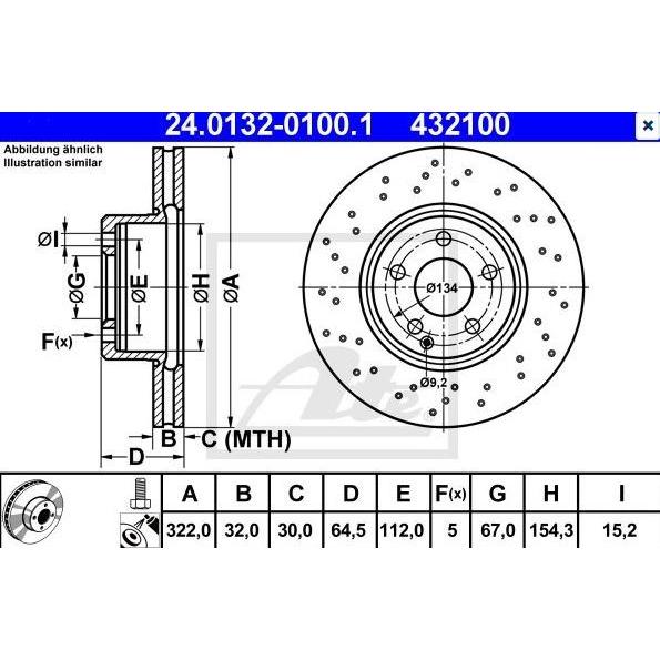 Mercedes-Benz 要 適合確認 ATE ディスクローター フロント メルセデスベンツ Cクラス W204/S204 204057用 A432100 : Bay side parts ...