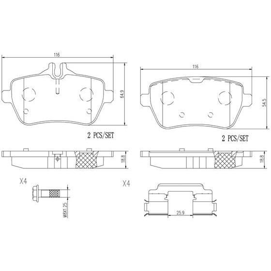 低ダスト ブレンボ セラミック リア ブレーキ パッド ベンツ SL R231 0004202805 0064207220 ...