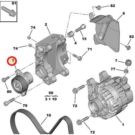 PEUGEOT プジョー シトロエン ファンベルトテンショナー プーリー 1007 207 307 308 C3 C4 等 ...