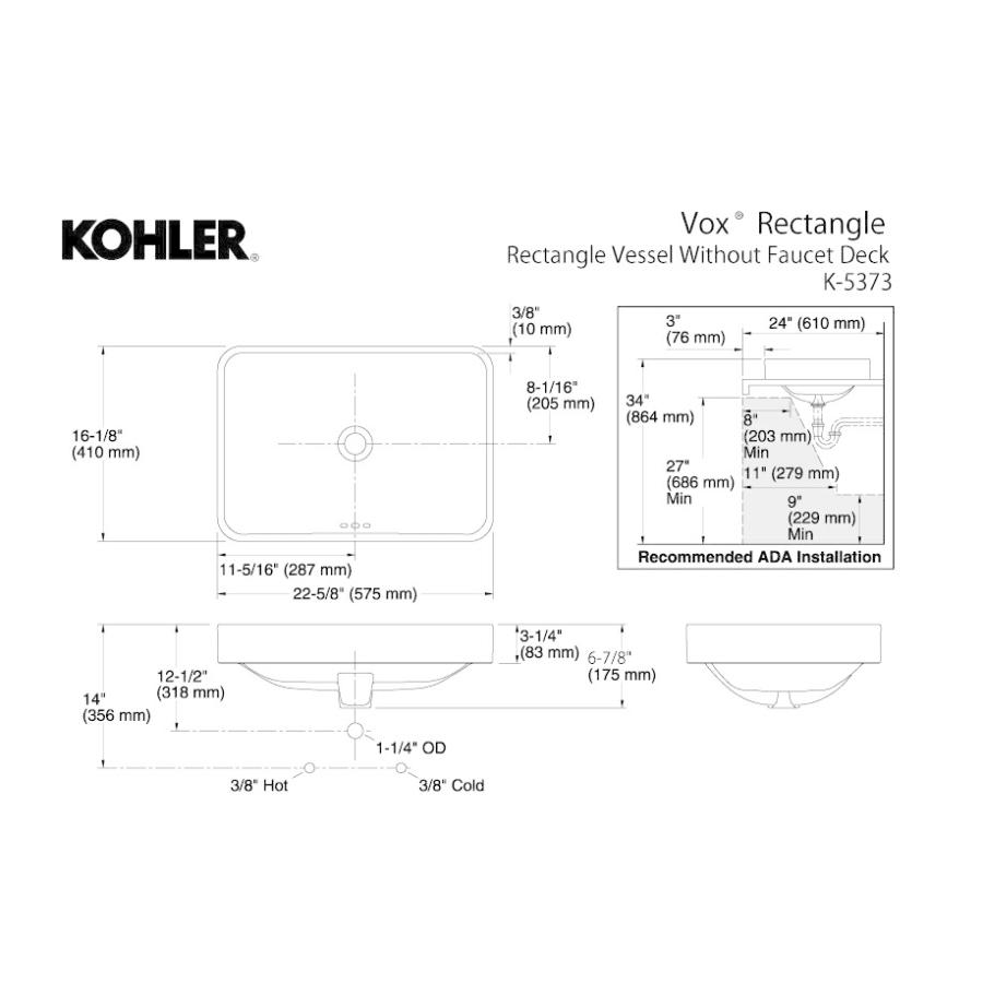 洗面ボウル 埋め込み おしゃれ 大きい リフォーム 陶器製 シンク スクエア コーラー ボックス KOHLER Vox 幅57.5cm K ...