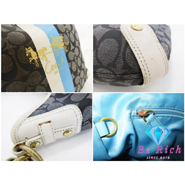 COACH コーチ 2way ハンドバッグ 13193 ヘリテージ ストライプ キャンバス レザー グレー 白 ホワイト ブルー ロゴ 【中古 ...