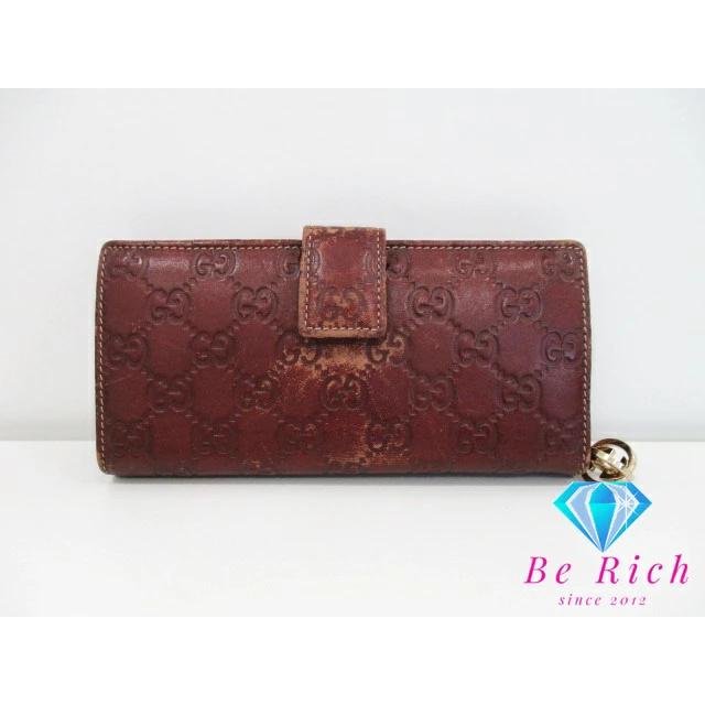 GUCCI グッチ 二つ折り財布 長財布 233024 GG シマ 茶 ブラウン レザー ロゴ ロング ウォレット 【中古】bs3632 ...