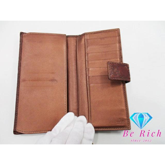 GUCCI グッチ 二つ折り財布 長財布 233024 GG シマ 茶 ブラウン レザー ロゴ ロング ウォレット 【中古】bs3632 ...