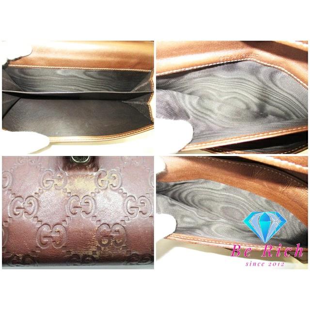 GUCCI グッチ 二つ折り財布 長財布 233024 GG シマ 茶 ブラウン レザー ロゴ ロング ウォレット 【中古】bs3632 ...