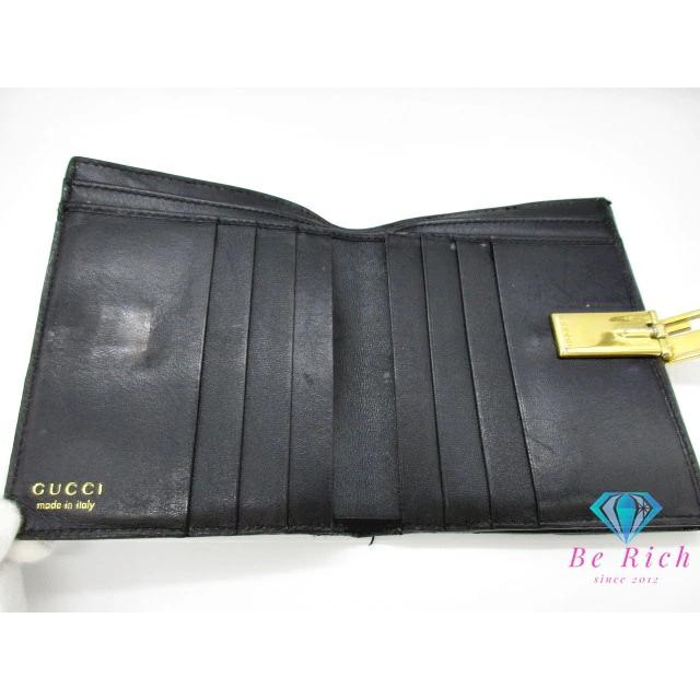 GUCCI（グッチ） Wホック 二つ折り財布 035.1137.1960.0 レザー 黒 ブラック ゴールド ロゴコンパクト ウォレット ...
