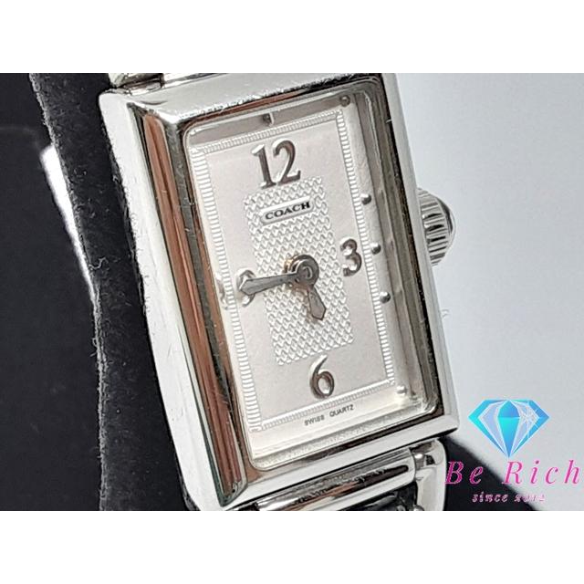 COACH コーチ レディース 腕時計 0820 ホワイト シルバー SS レザー ロゴ スクエア アナログ クォーツ QZ ウォッチ 【中古 ...