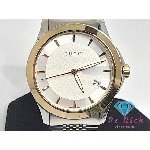 GUCCI グッチ Gタイムレス メンズ 腕時計 デイト YA126409 126.4 ホワイト シルバー ゴールド クォーツ【中古】【送料 ...