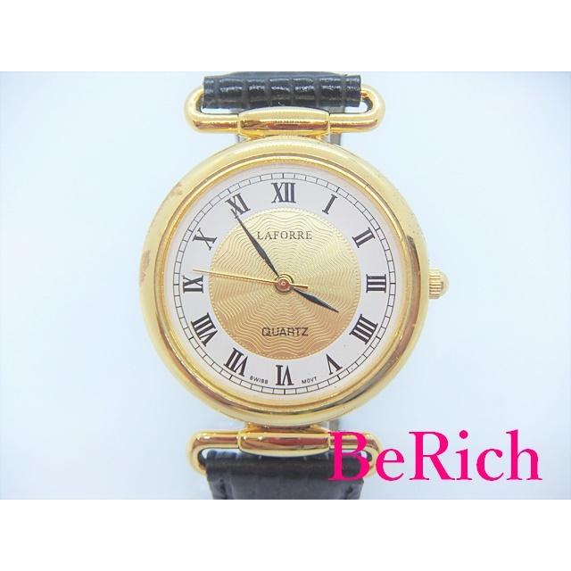 ラフォーレ LAFORRE メンズ 腕時計 白 ホワイト ゴールド 文字盤 SS レザー 黒 ブラック アナログ クォーツ QZ ウォッチ ...