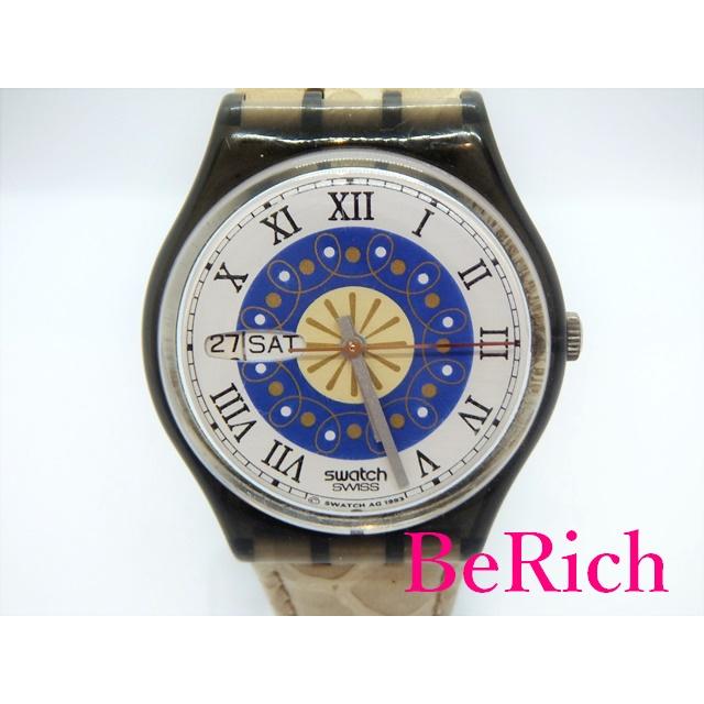 スウォッチ Swatch メンズ 腕時計 シルバー 文字盤 SS レザー 黒 ブラック デイト アナログ クォーツ ファッション ウォッチ ...