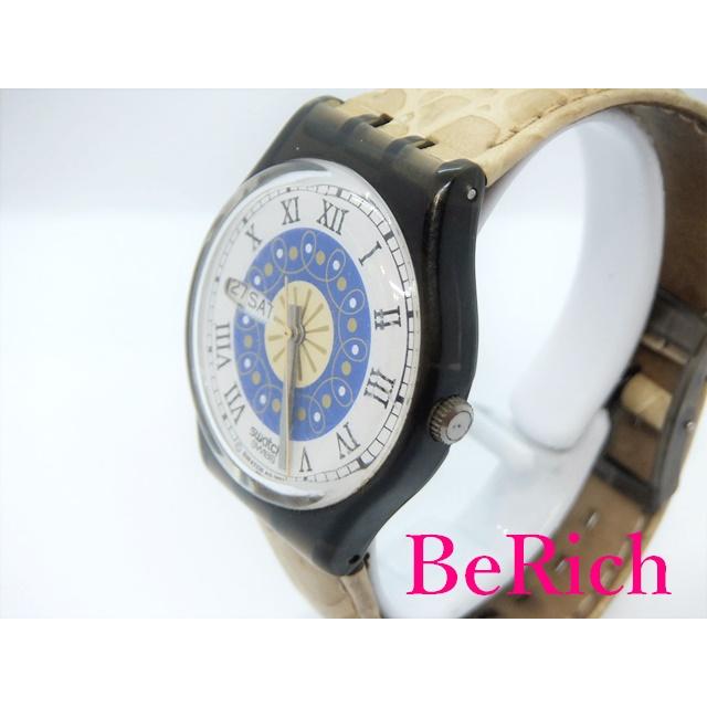 スウォッチ Swatch メンズ 腕時計 シルバー 文字盤 SS レザー 黒 ブラック デイト アナログ クォーツ ファッション ウォッチ ...