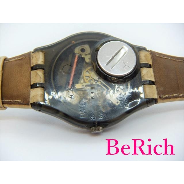 スウォッチ Swatch メンズ 腕時計 シルバー 文字盤 SS レザー 黒 ブラック デイト アナログ クォーツ ファッション ウォッチ ...