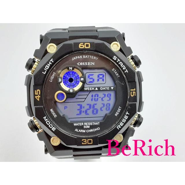OHSEN メンズ 腕時計 2810 黒 ブラック SS ラバー クロノグラフ カレンダー デジタル クォーツ QZ ウォッチ【中古 ...