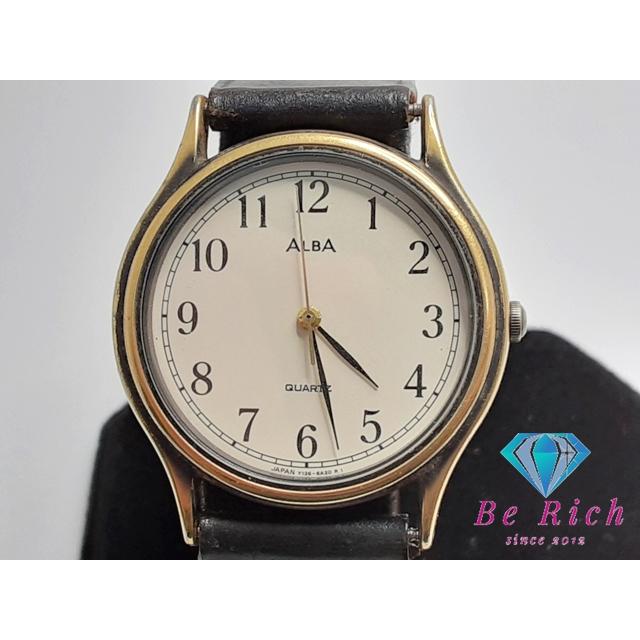 セイコー SEIKO アルバ メンズ 腕時計 Y136-6A10 白 黒 ホワイト ブラック SS GP レザー ブレス アナログ クォーツ ...