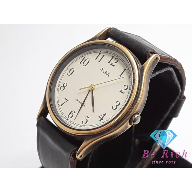 セイコー SEIKO アルバ メンズ 腕時計 Y136-6A10 白 黒 ホワイト ブラック SS GP レザー ブレス アナログ クォーツ ...