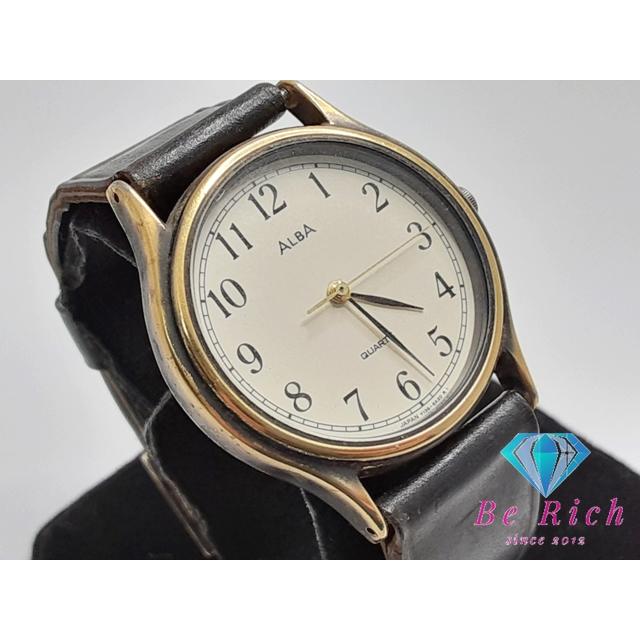 セイコー SEIKO アルバ メンズ 腕時計 Y136-6A10 白 黒 ホワイト ブラック SS GP レザー ブレス アナログ クォーツ ...