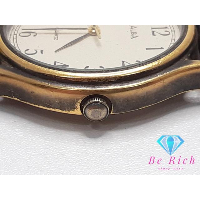 セイコー SEIKO アルバ メンズ 腕時計 Y136-6A10 白 黒 ホワイト ブラック SS GP レザー ブレス アナログ クォーツ ...