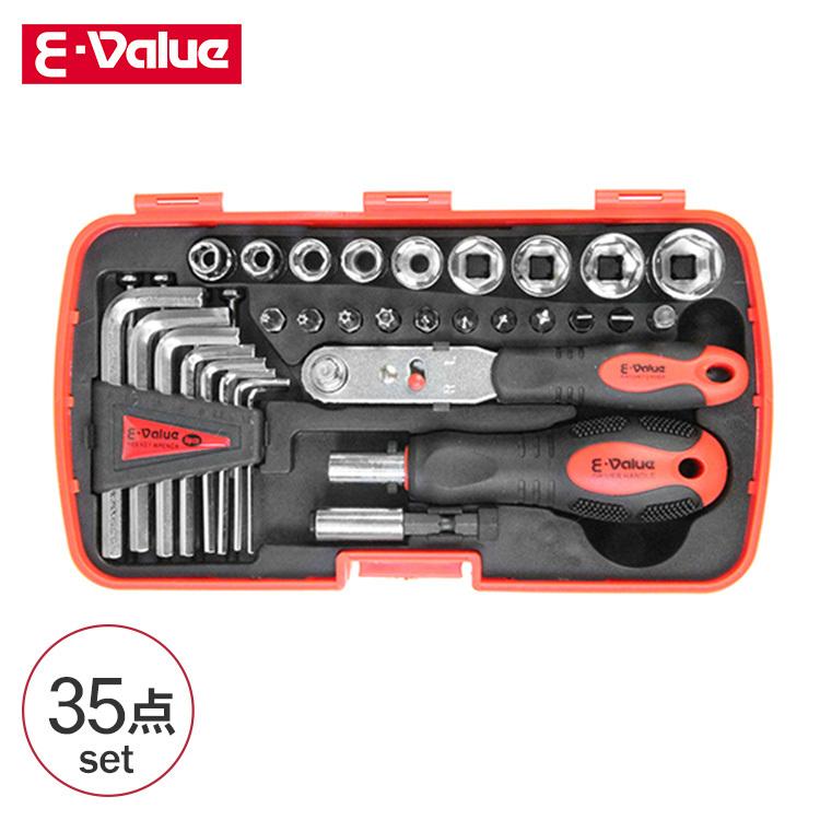 便利 工具セット 作業用工具 作業ツール DIY 家具 組立 メンテナンス ドライバー レンチ 藤原産業 E-Value ドライバー＆レンチ 35pcsセット EMT-35C ...