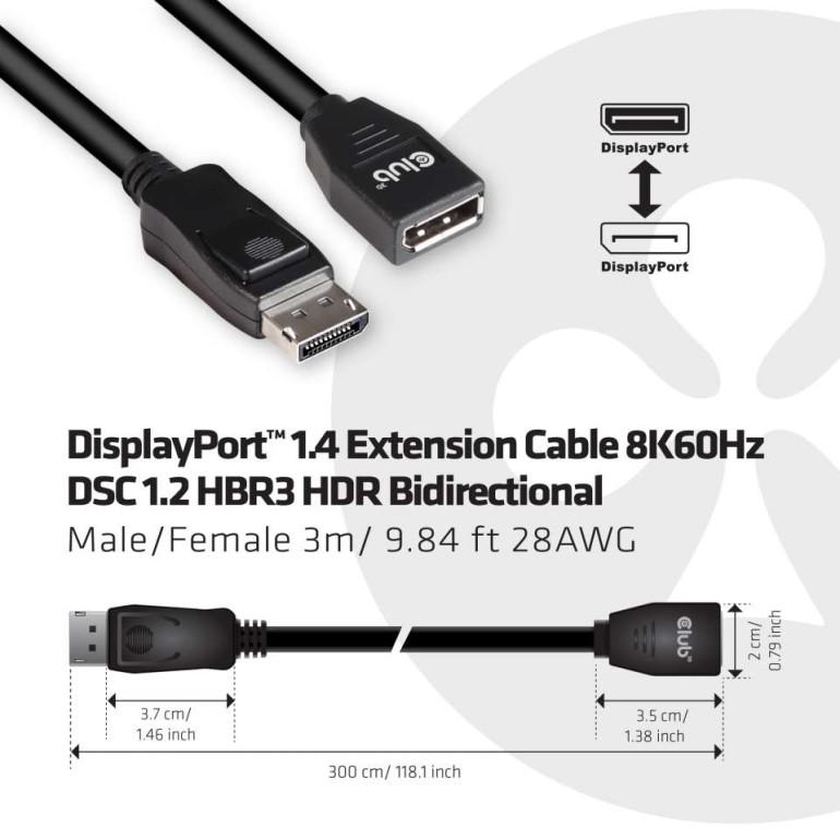 国内正規品 Club3D DisplayPort 1.4 HBR3 (High Bit Rate 3) 8K 60Hz Male/Female ...