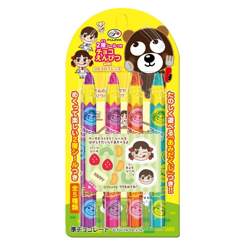 不二家 チョコえんぴつ with コロコロフレンズ 27g（4本入）×36個 | チョコレート シール付き あみだくじ ペコちゃん おやつ お菓子 こども会 イベント まとめ : ベイシア ...