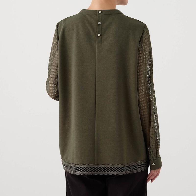 スタイルノート ブラウス 長袖 レディース トップス プルオーバー レースブラウス 透け感 プチハイネック おしゃれ シンプル きれいめ ...