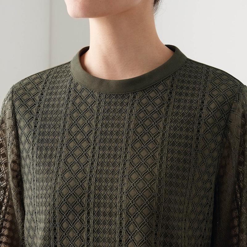 スタイルノート ブラウス 長袖 レディース トップス プルオーバー レースブラウス 透け感 プチハイネック おしゃれ シンプル きれいめ ...