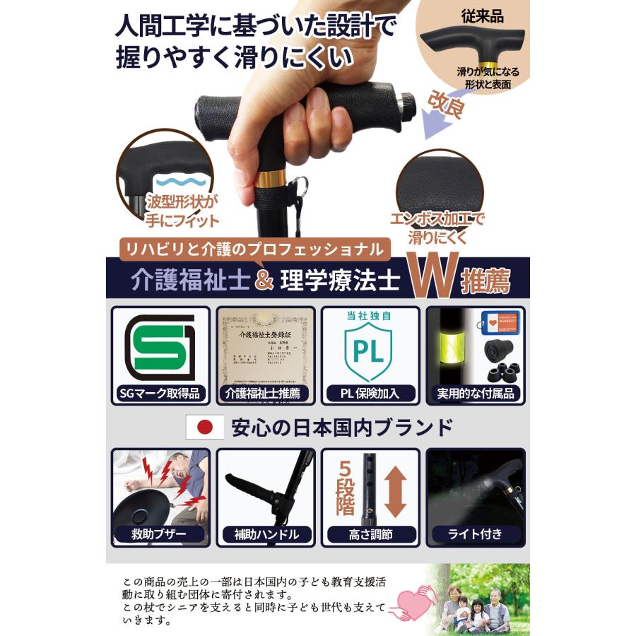 BELSUS URIS 杖 4本足 ライト付き SGマーク取得 折りたたみ 理学療法士＆介護福祉士W推薦 便利付属品5点付き 一本杖に切り替え ...