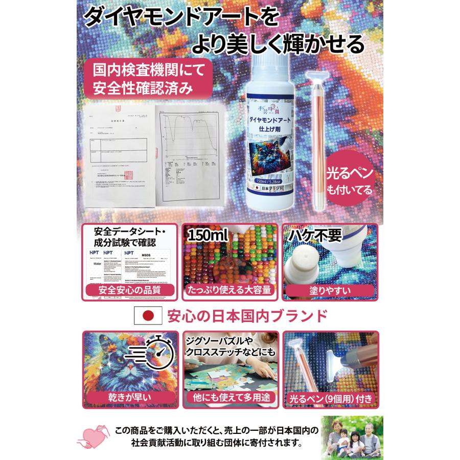 手芸時間 ダイヤモンドアート シーラー 仕上げ剤 国内成分検査済＆大容量150ml＆金属ペン付 仕上げのり ダイヤモンドペイント スポンジ ...
