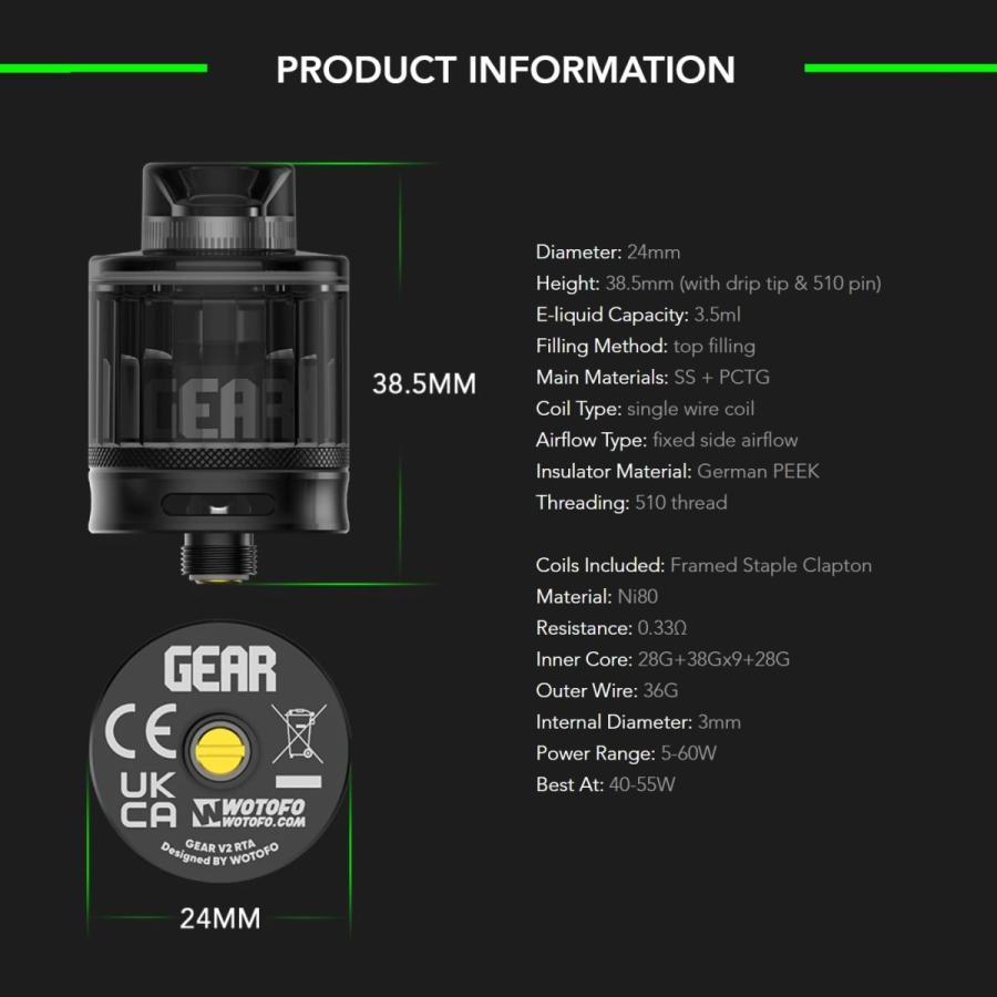 Wotofo Gear V2 RTA VAPE 電子タバコ : a1070 : べぷ助 Yahoo!店 - 通販 - Yahoo!ショッピング