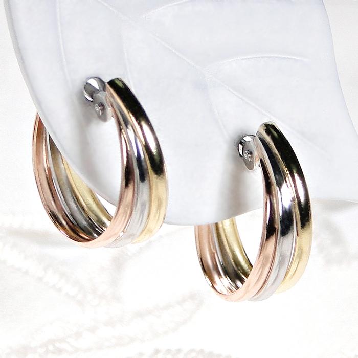 Pt900 K18 YG PG トリプルカラー フープ ピアス 送料無料 プラチナ 18金 ゴールド 人気 地金 トリニティ 3色 キャッチレス スリーカラー人気 BRP-0161 ...