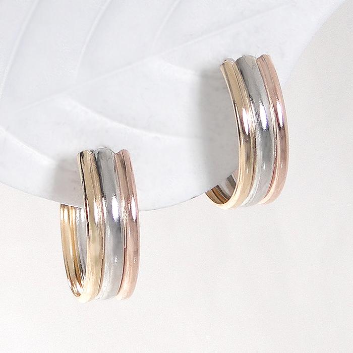 Pt900 K18 YG PG 地金 フープ ピアス 送料無料 プラチナ 18金 ゴールド 人気 トリニティ 3色 キャッチレス トリプルカラー 地金ピアス BRP-0168 ...