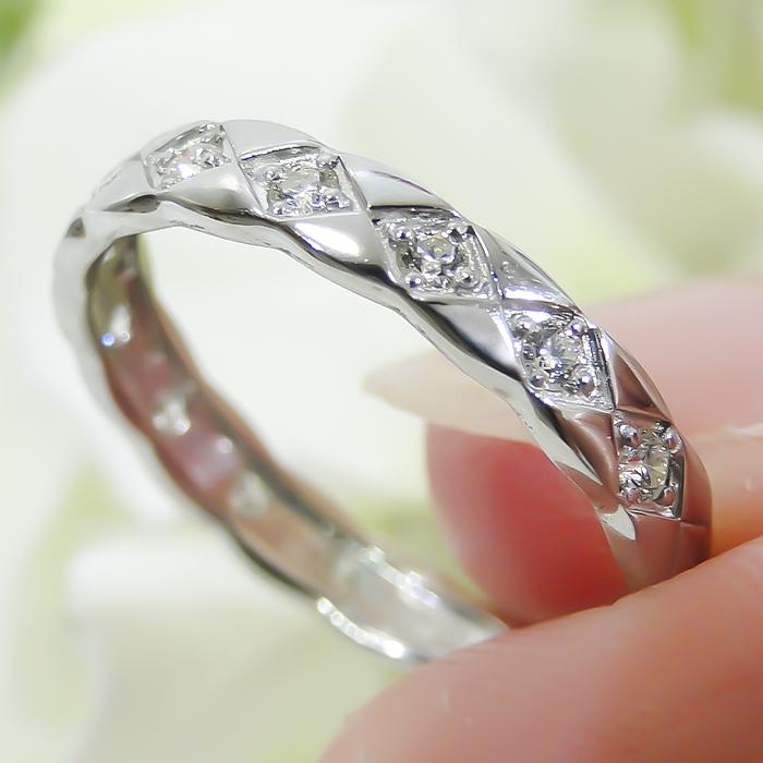 Pt950 K18 YG PG デザイン ダイヤモンド リング 0.18ct 総重量 プラチナ ゴールド 18金 18K 可愛い シンプル 人気 キルティング 格子柄 レディース BRR ...