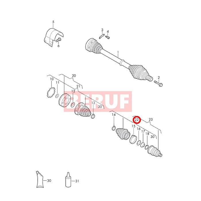 フォルクスワーゲン ドライブシャフトブーツ アウター 左右共通 ティグアン 5N 5NCAW 5NCCZ 1K0498203A : ベルーフ ...