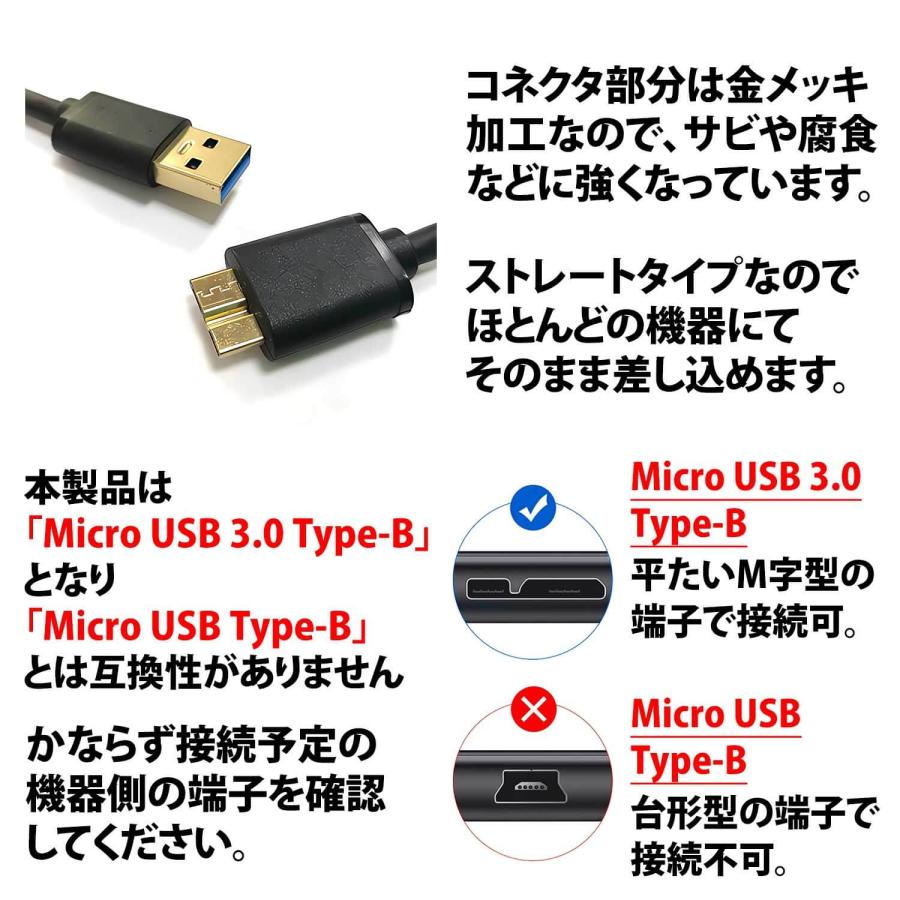 50%offクーポン有 Micro USB 3.0 Type-B ケーブル 長さ1m SSD HDD DVD BD microB USB3.0 マイクロB micro type-B 外付け ...