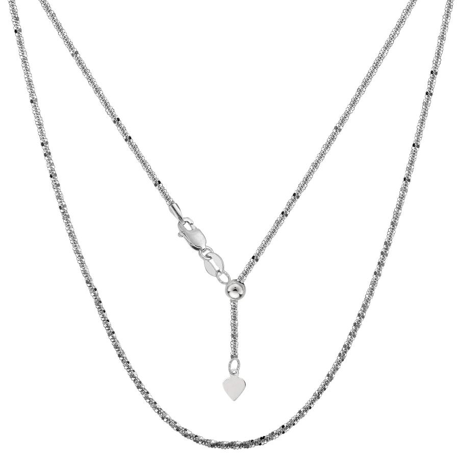 10k White Gold Adjustable Sparkle Link Chain Necklace, 1.5mm, 22" 並行輸入品 ...