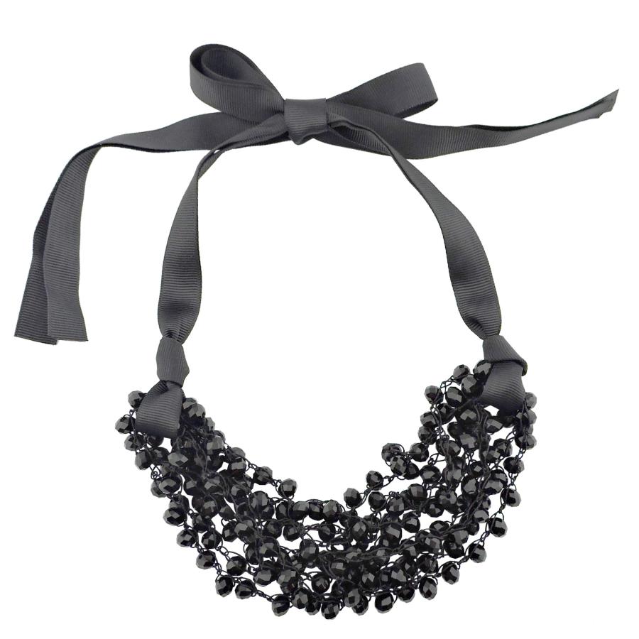 【並行輸入品】Firstmeet FIRSTMET ハンドメイド リボン ガラス ビーズ カラー ネックレス 女性用 ブラック Firs ...